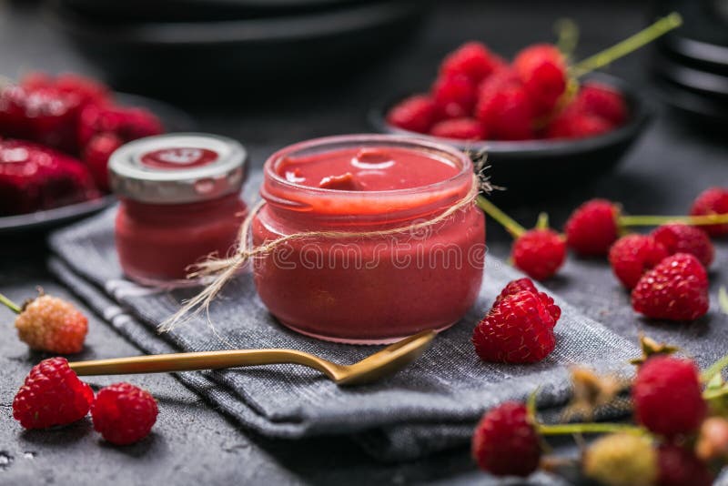 Homemade Raspberry Jam or Confiture Stock Image - Image of raspberries ...