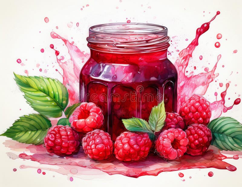 Homemade Raspberry Jam, Watercolor Art Stock Illustration ...