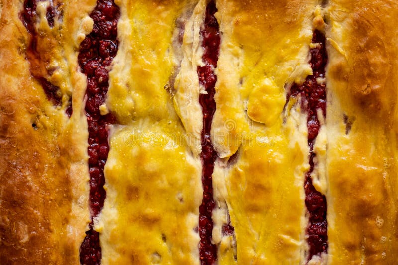 Homemade Raspberry Pie Close-up, Top View Stock Image - Image of ...