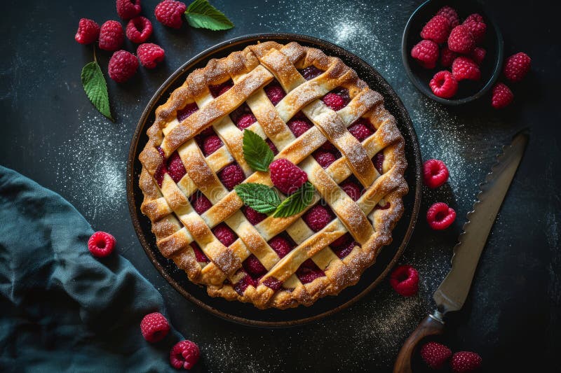 Homemade Raspberry Pie with Fresh Raspberries and Jam. Generative AI ...