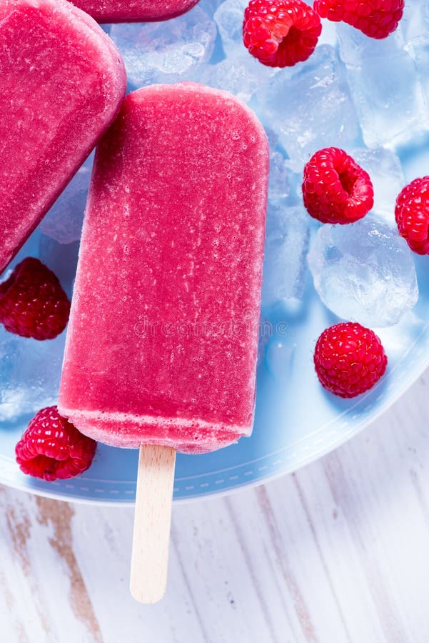 Homemade Raspberry Popsicles on Plate Stock Photo - Image of fresh ...