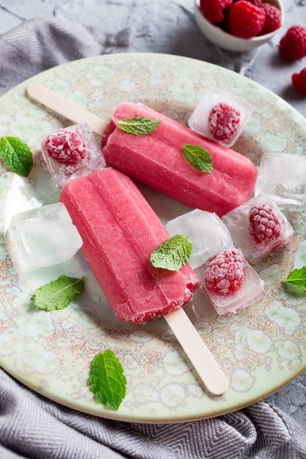 Homemade Raspberry Popsicles Stock Photo - Image of raspberries ...