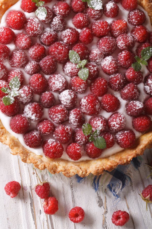Homemade Raspberry Tart Cream Close Up Vertical Top View Stock Photos ...