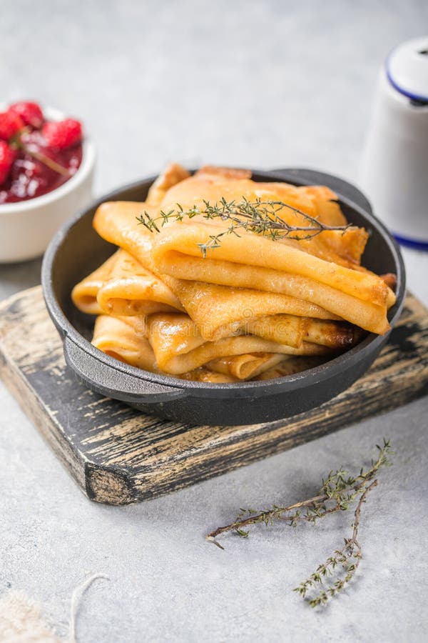 Homemade Recipe of Thin Crepes Blini for Breakfast or Dessert Stock ...