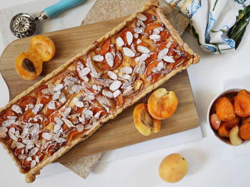 Homemade Rectangular Shortbread Pie with Apricots and Peaches Stock ...