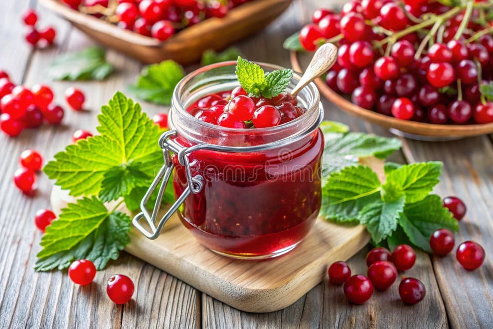 Homemade Redcurrant Jam with Fresh Berries in Jar Stock Illustration ...