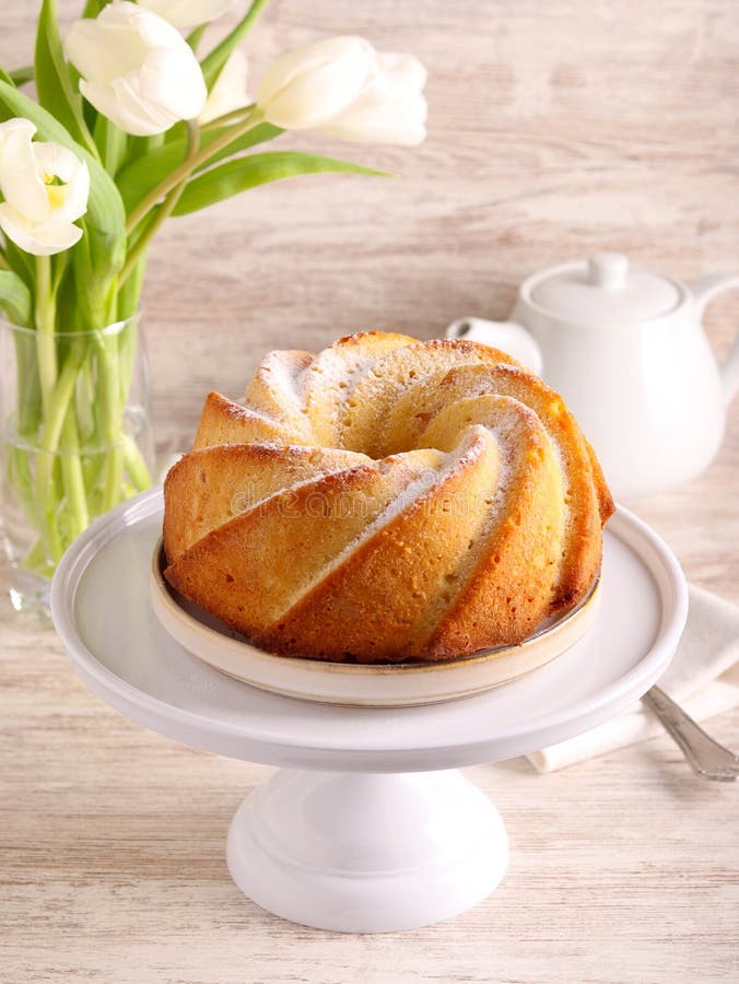 Homemade Ring Cake with Icing Sugar Stock Photo - Image of slice, food ...