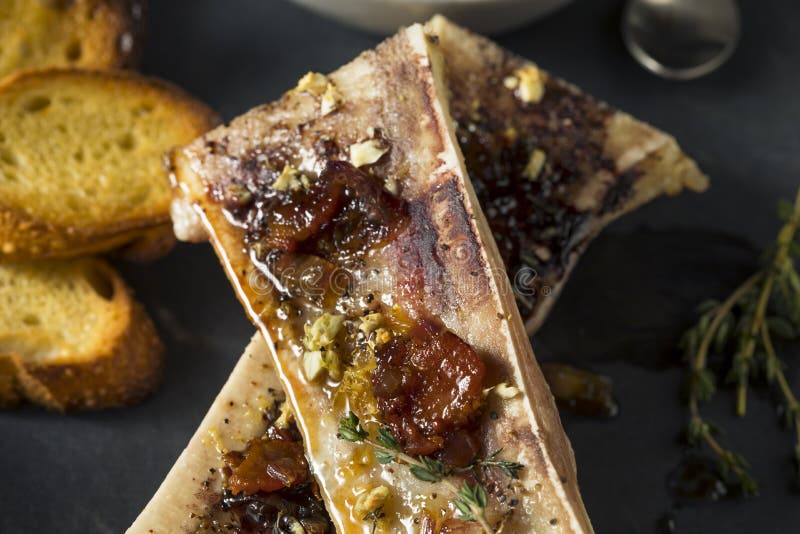 Homemade Roasted Beef Bone Marrow Stock Photo - Image of toast ...