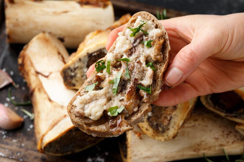Homemade Roasted Beef Bone Marrow with Rosemary and Toast Stock Image ...