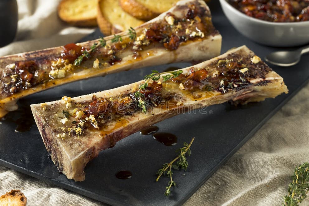Homemade Roasted Beef Bone Marrow Stock Photo - Image of dish, cooked ...