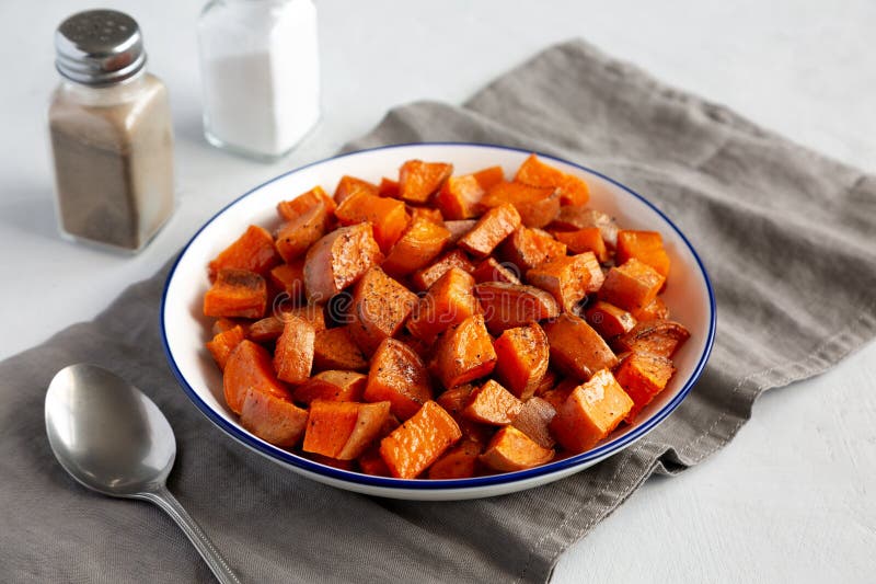 Homemade Roasted Sweet Potatoes on a Plate, Side View Stock Image ...