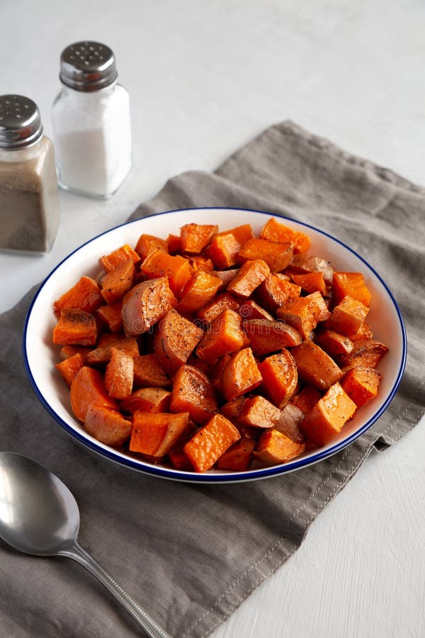 Homemade Roasted Sweet Potatoes on a Plate, Side View. Close-up Stock ...