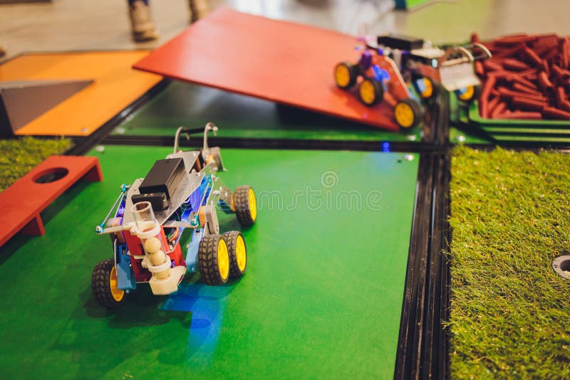 Homemade Robot on Wheels with Eyes. Hobby Robotics. Stock Photo - Image ...