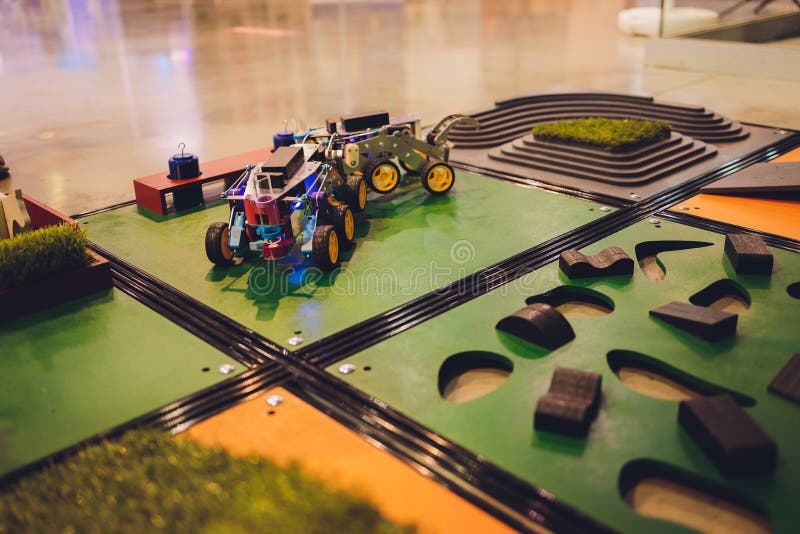 Homemade Robot on Wheels with Eyes. Hobby Robotics. Stock Photo - Image ...