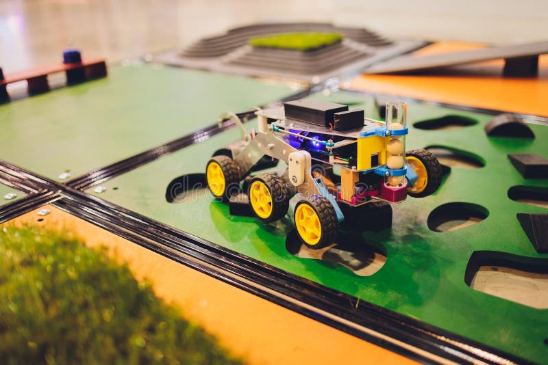 Homemade Robot on Wheels with Eyes. Hobby Robotics. Stock Photo - Image ...