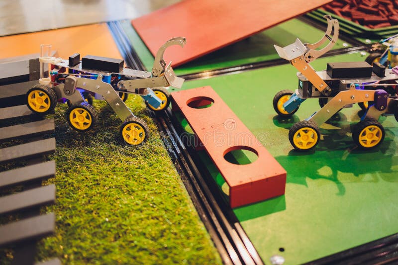 Homemade Robot on Wheels with Eyes. Hobby Robotics. Stock Image - Image ...