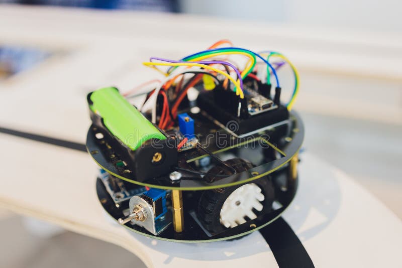 Homemade Robot on Wheels with Eyes. Hobby Robotics. Stock Image - Image ...
