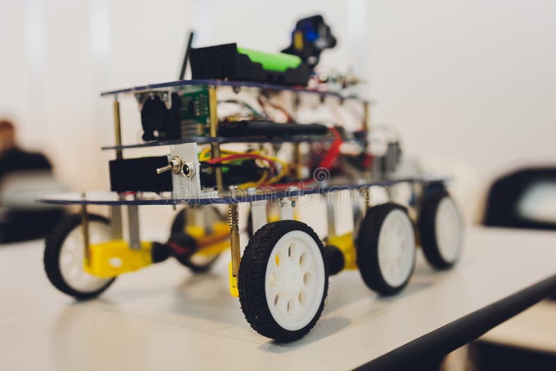 Homemade Robot on Wheels with Eyes. Hobby Robotics. Stock Image - Image ...