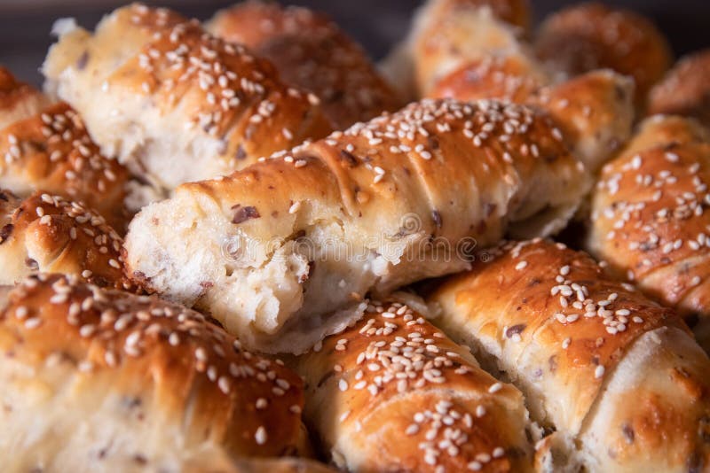 Homemade Roll Pastry with Cheese and Sesame Stock Image - Image of cake ...