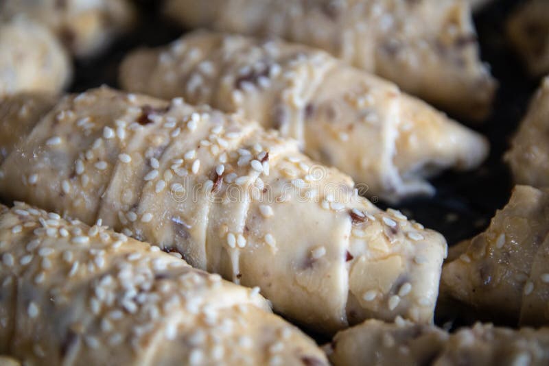 Homemade Roll Pastry with Cheese and Sesame Stock Photo - Image of ...