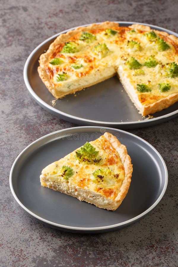 Homemade Romanesco Broccoli and Cheese Pie Close-up in a Plate ...