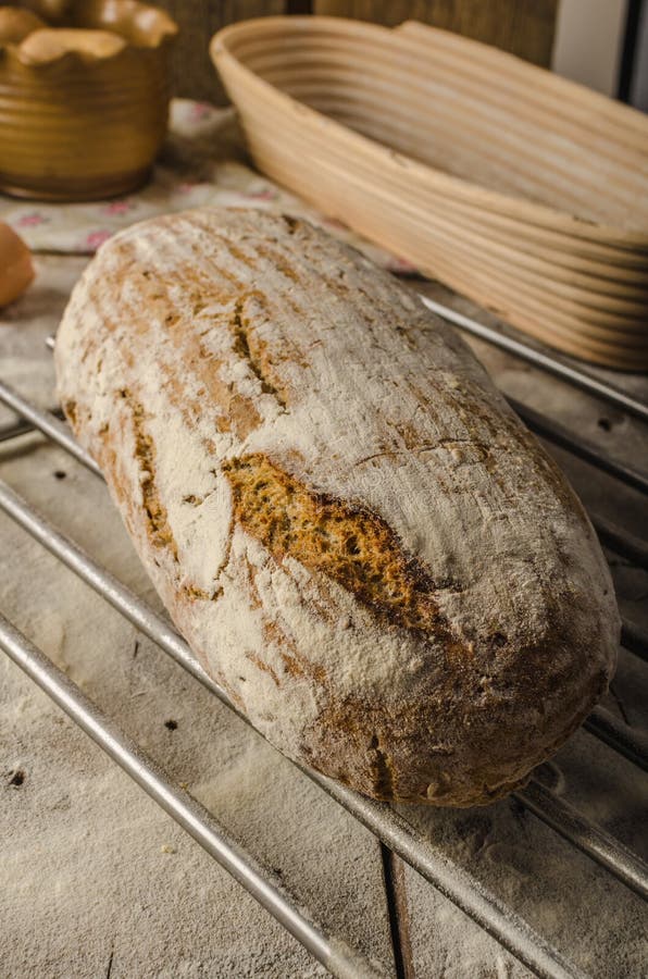 Homemade Rustic Bread, Baked in Oven Stock Photo - Image of grain ...