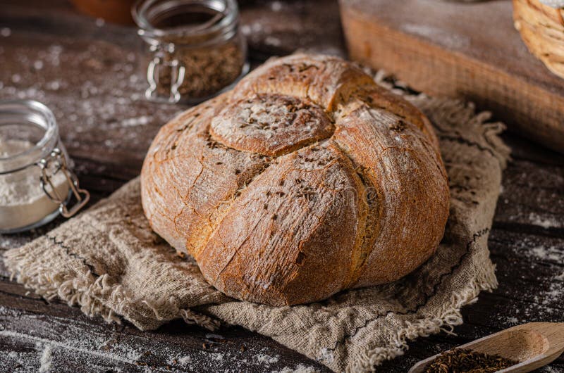 Homemade rustic bread stock image. Image of crust, board - 208306035