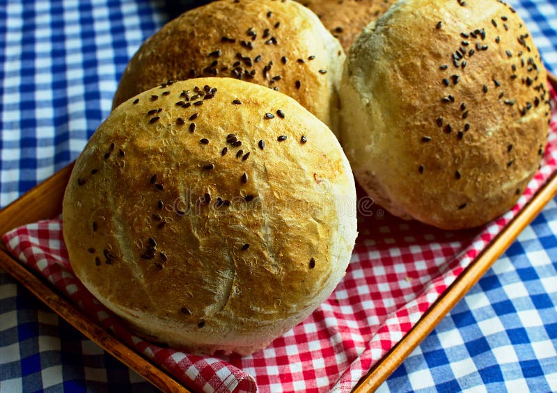 Homemade Rustic Buns on a Table Stock Image - Image of pastry, crust ...