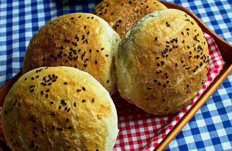Homemade Rustic Buns on a Table Stock Image - Image of delicious ...