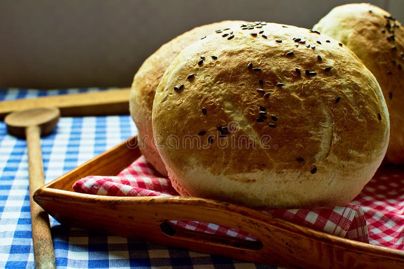 Homemade Rustic Buns on a Table Stock Image - Image of colors, meal ...