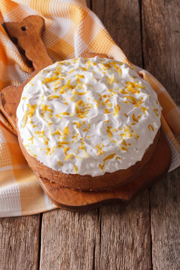 Homemade Rustic Cake with White Icing Closeup. Vertical Stock Image ...