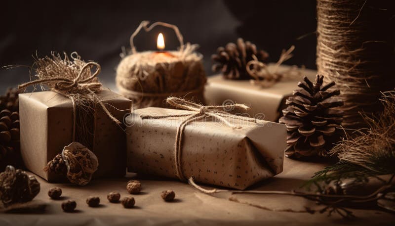 Homemade Rustic Gift Box Wrapped in String Generated by AI Stock ...