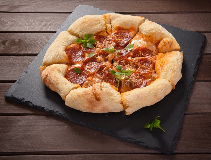 Homemade Rustic Italian Pepperoni Pizza Stock Image - Image of fresh ...