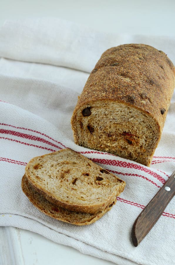 Homemade Rye Bread with Dried Tomatoes Stock Image - Image of knife ...
