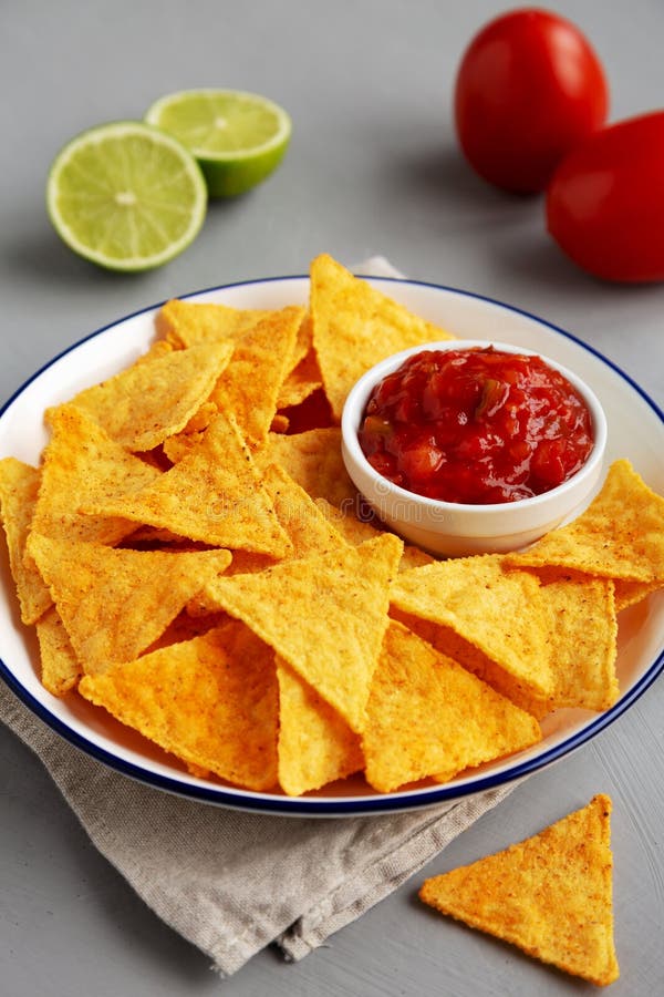 Homemade Salsa Dip and BBQ Chips Ready To Eat Stock Photo - Image of ...
