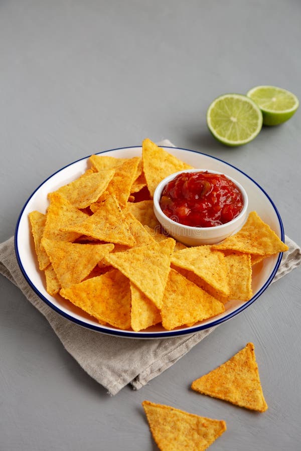 Homemade Salsa Dip and BBQ Chips Ready To Eat Stock Photo - Image of ...