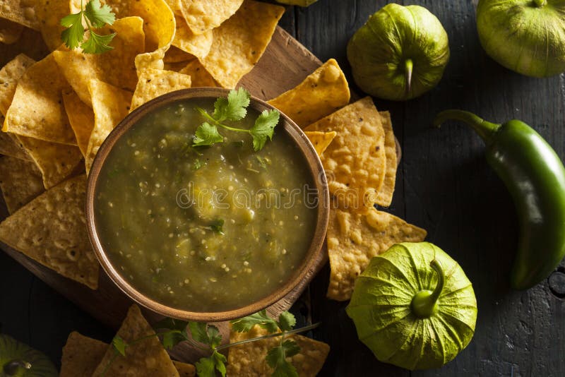 Homemade Salsa Verde with Cilantro Stock Image - Image of tomatillo ...