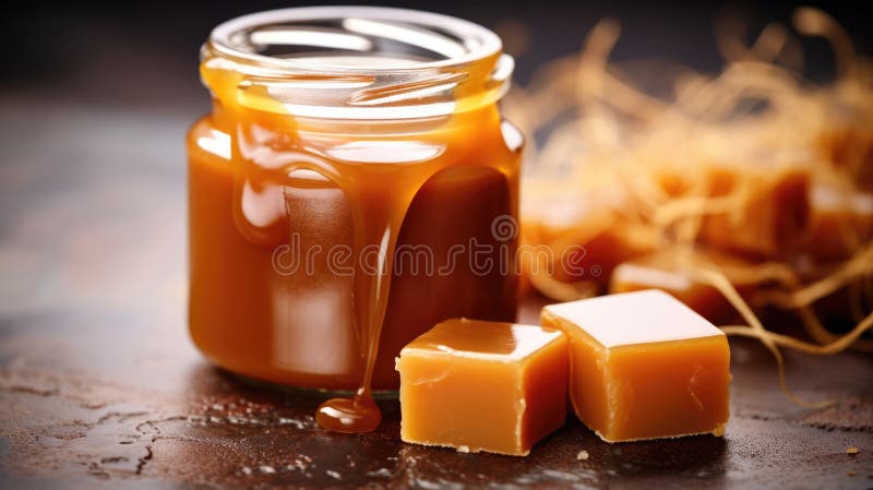 Homemade Salted Caramel Sauce in Jar. Salted Caramel in a Jar Stock ...