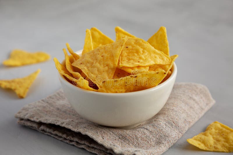 Homemade Salted Tortilla Chips in a Bowl, Side View Stock Photo - Image ...