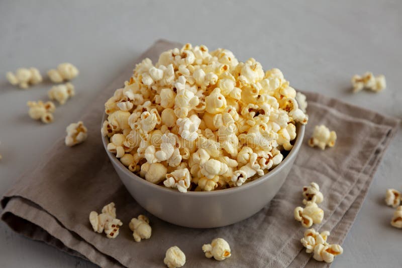 Homemade Salty Popcorn in a Bowl, Side View Stock Photo - Image of ...