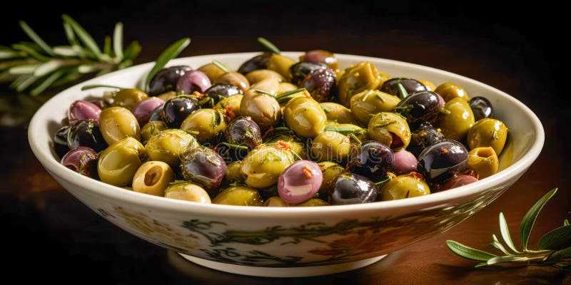 Homemade Seasoned Olives on a Table Plate. Stock Illustration ...