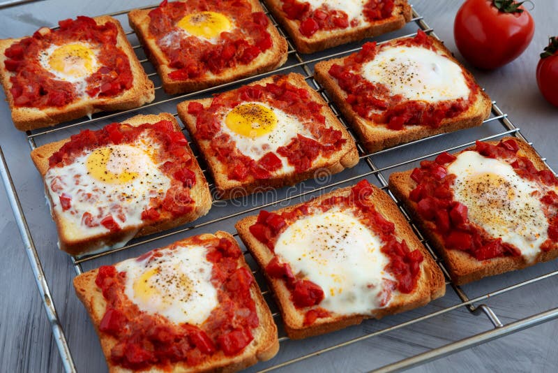 Homemade Sheet-Pan Shakshuka Toast, Side View Stock Image - Image of ...