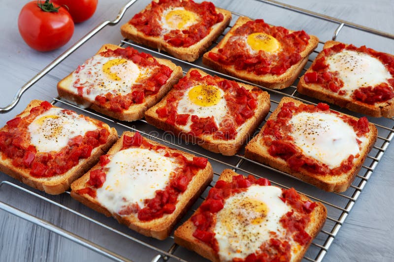 Homemade Sheet-Pan Shakshuka Toast, Side View Stock Image - Image of ...
