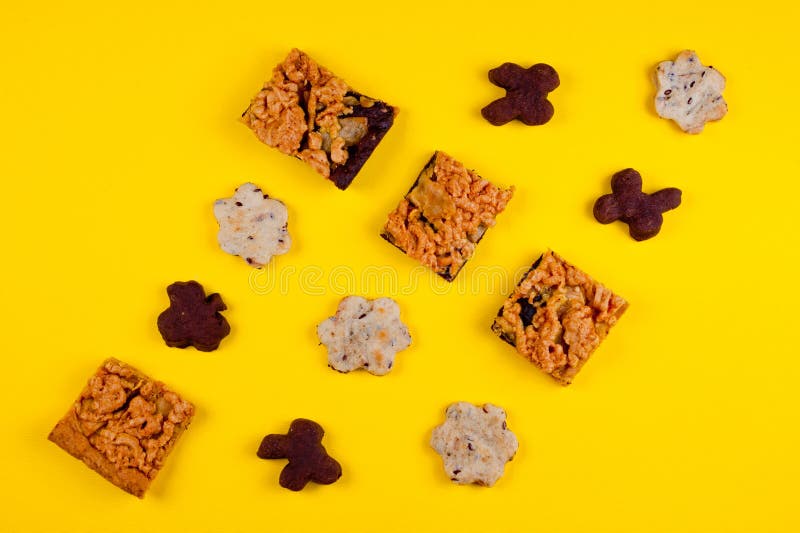 .Homemade Shortbread Cookies Lying on a Yellow Surface Stock Image ...