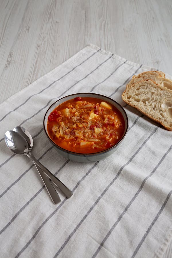 Homemade Shredded Cabbage and Potato Soup in a Bowl, Side View Stock ...