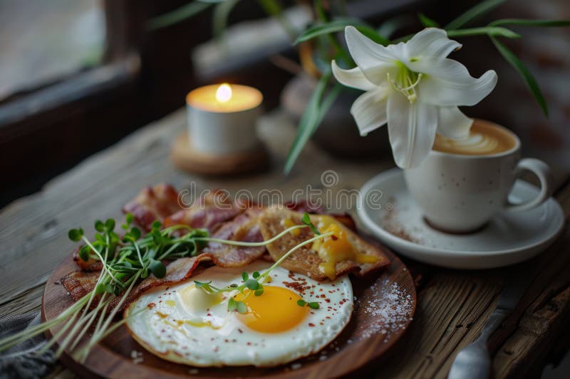 Homemade Simple Breakfast on Kitchen Table,coffee Cup and Fried Eggs ...