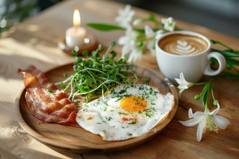 Homemade Simple Breakfast on Kitchen Table,coffee Cup and Fried Eggs ...