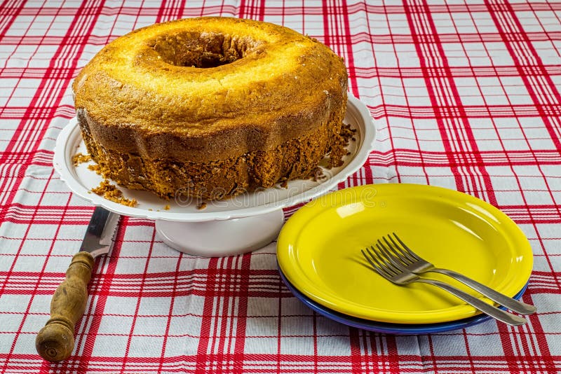 Homemade Simple Cake on White Stand on Table with White and Red ...