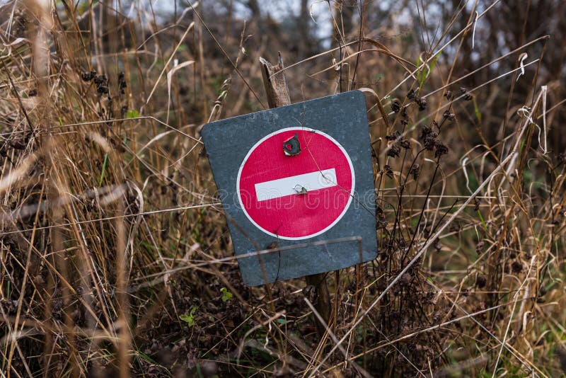 Homemade Small No Entry Sign in Old Grass Stock Photo - Image of travel ...