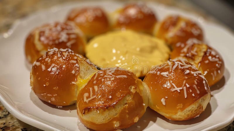 Homemade Small Pretzel Bites with Beer Cheese Stock Illustration ...